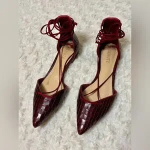 SCHUTZ | Shoes | Schutz Neida Maroon Lace Up Dorsay Croc Leather Flats ...